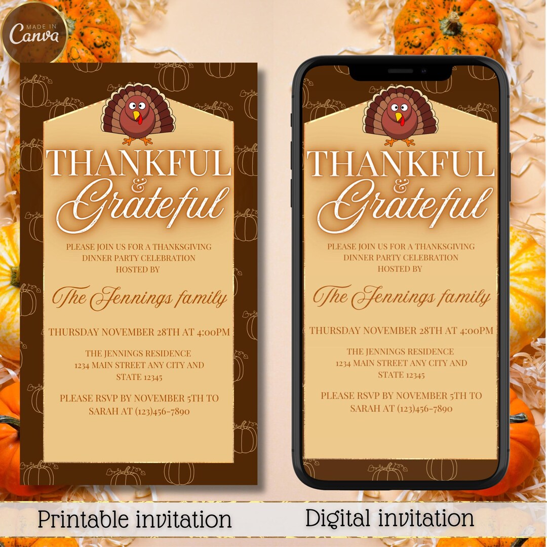 Digital Thankful and Grateful Invitation, Electronic Thanksgiving ...