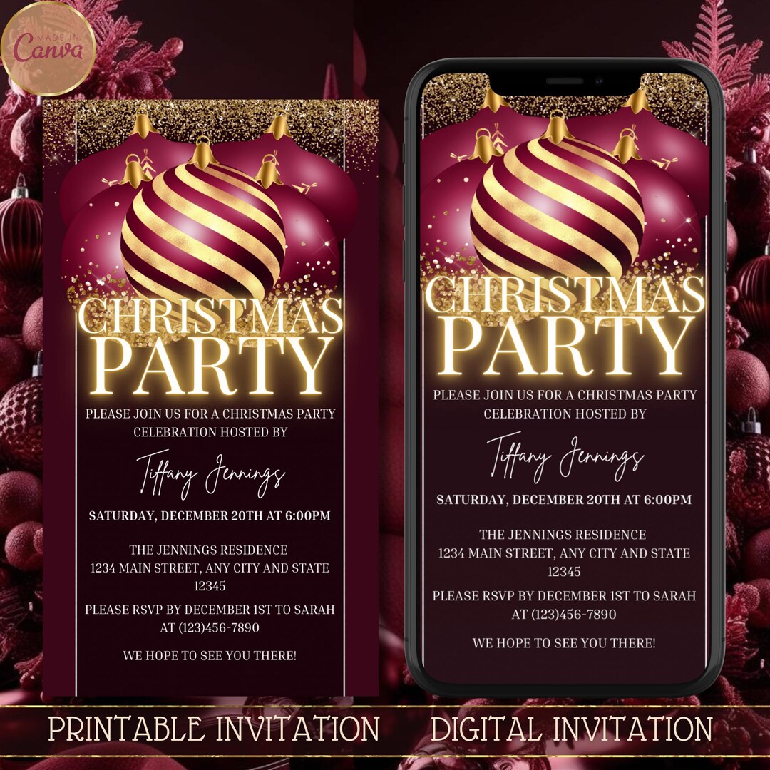 Christmas Party Digital Invitation, Electronic Phone Invite, Holiday ...