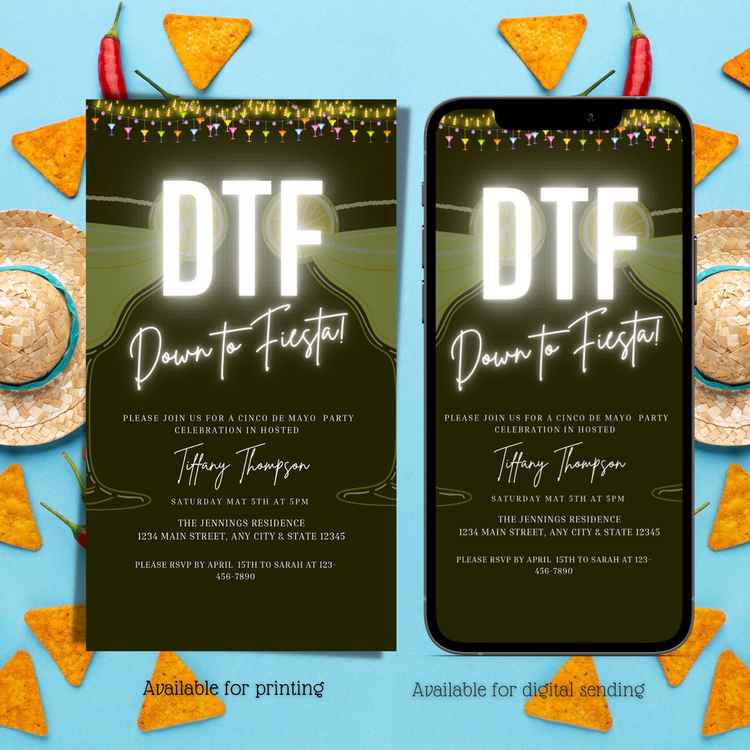 Electronic Neon Fiesta Party Invitation, Digital Cinco De Mayo Invite ...