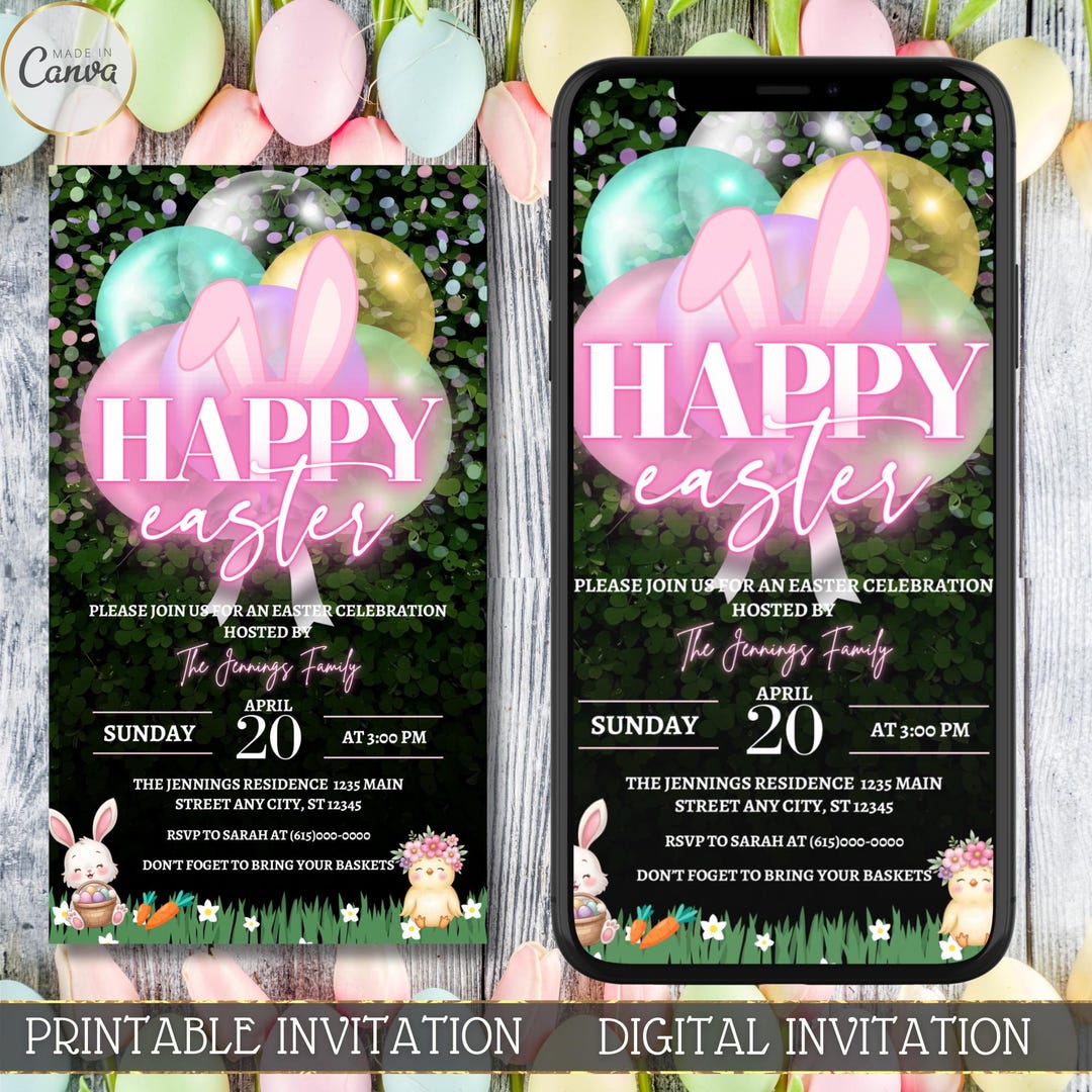 Digital Happy Easter Invitation, Family Spring Celebration, Easter ...
