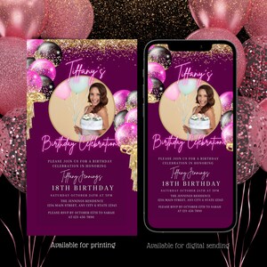 Digital Birthday Celebration Invitation, Electronic Pink and Gold ...