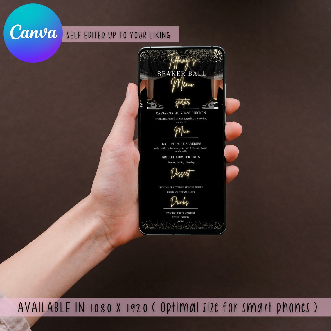 Editable Sneaker Ball Menu Card, Sneaker Gala Dinner and Drinks Menu ...