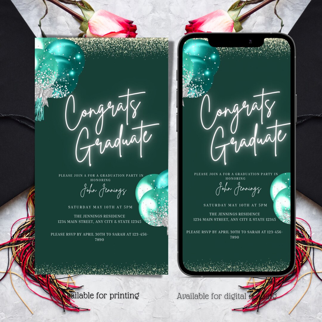 Electronic Graduation Party Invitation, Digital Grad Invite, Royal Blue ...