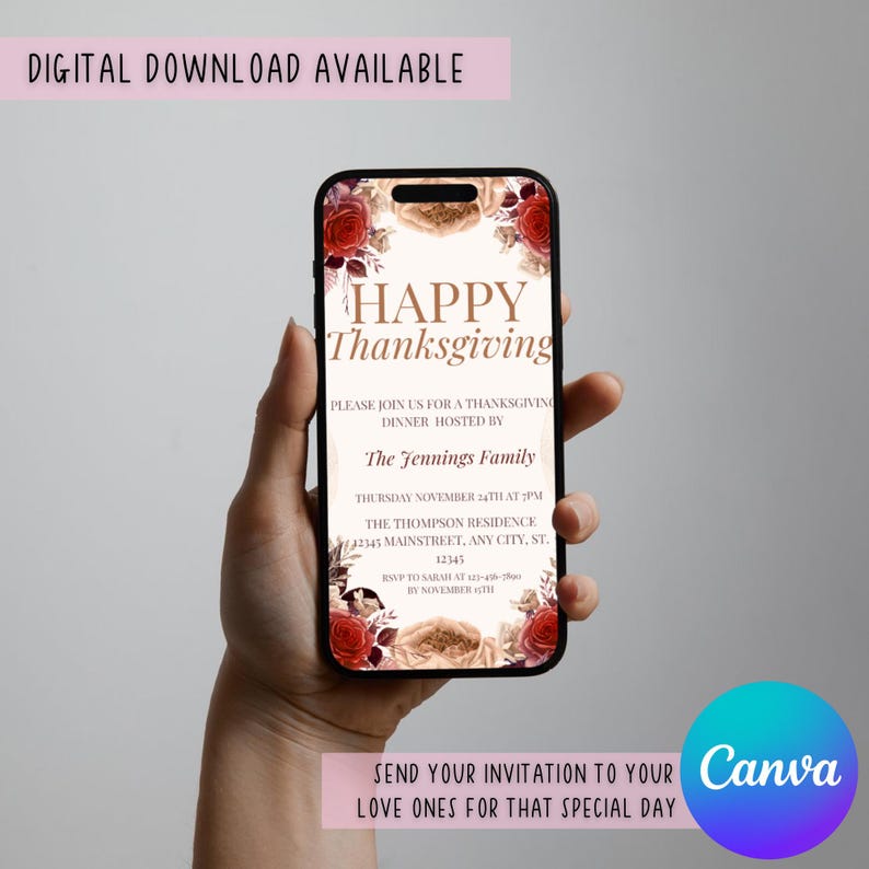 Digital Happy Thanksgiving Invitation, Electronic Thanksgiving Dinner ...