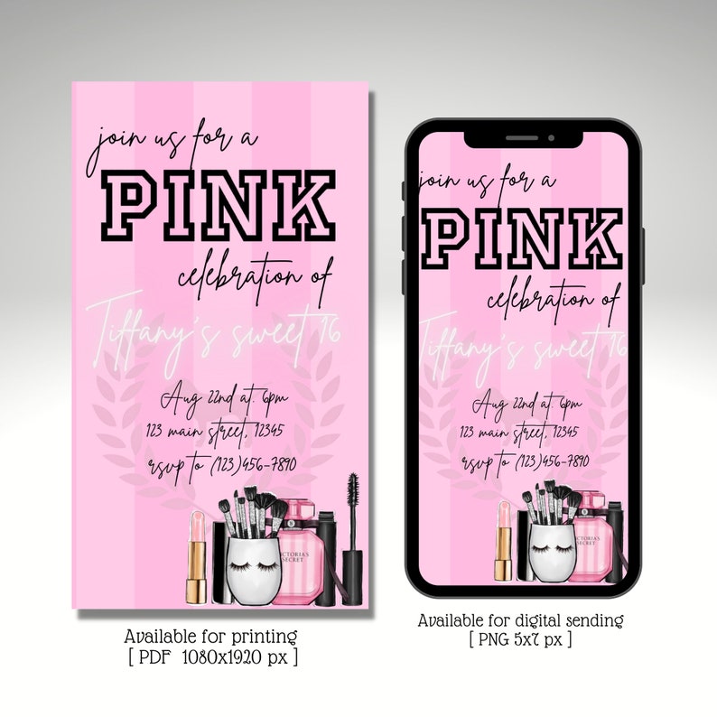 Victoria’s Secret PINK Birthday Party Invitations, Electronic Birthday ...
