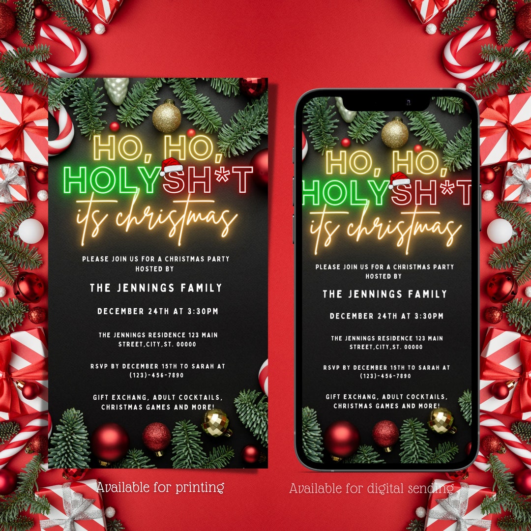 Electronic Funny Neon Christmas Invitation, Digital Holiday Party Smart ...