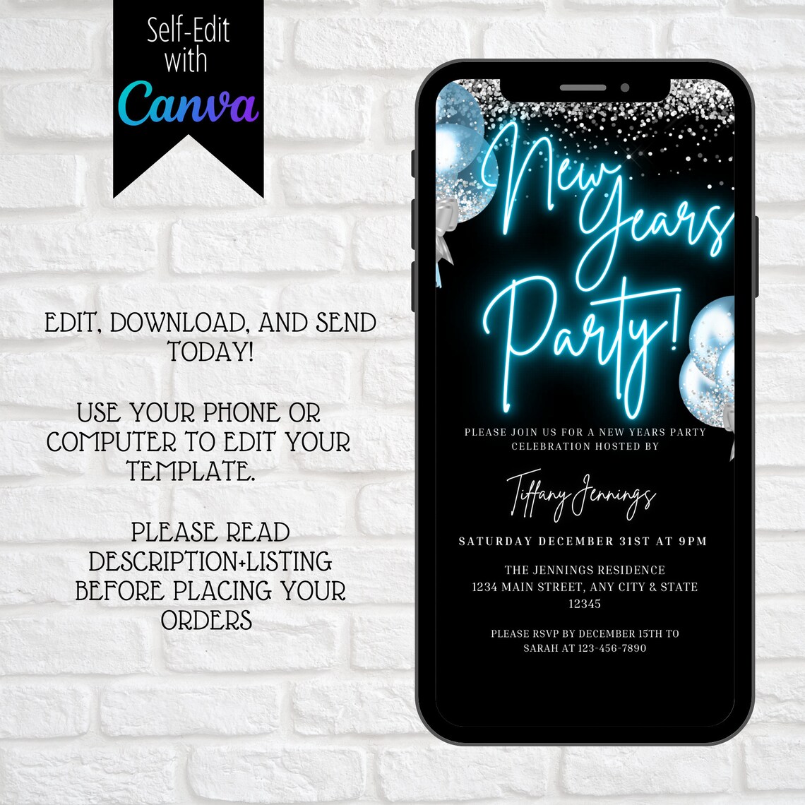 Digital New Years Party Invitation, Electronic Blue and Silver ...