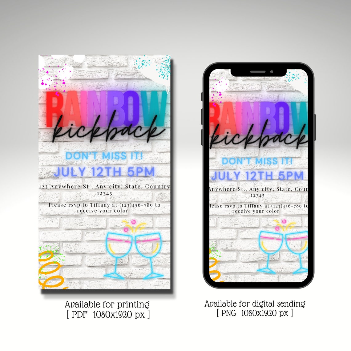 Colorful Rainbow Kickback Picnic Invitation Electronic Party - Etsy