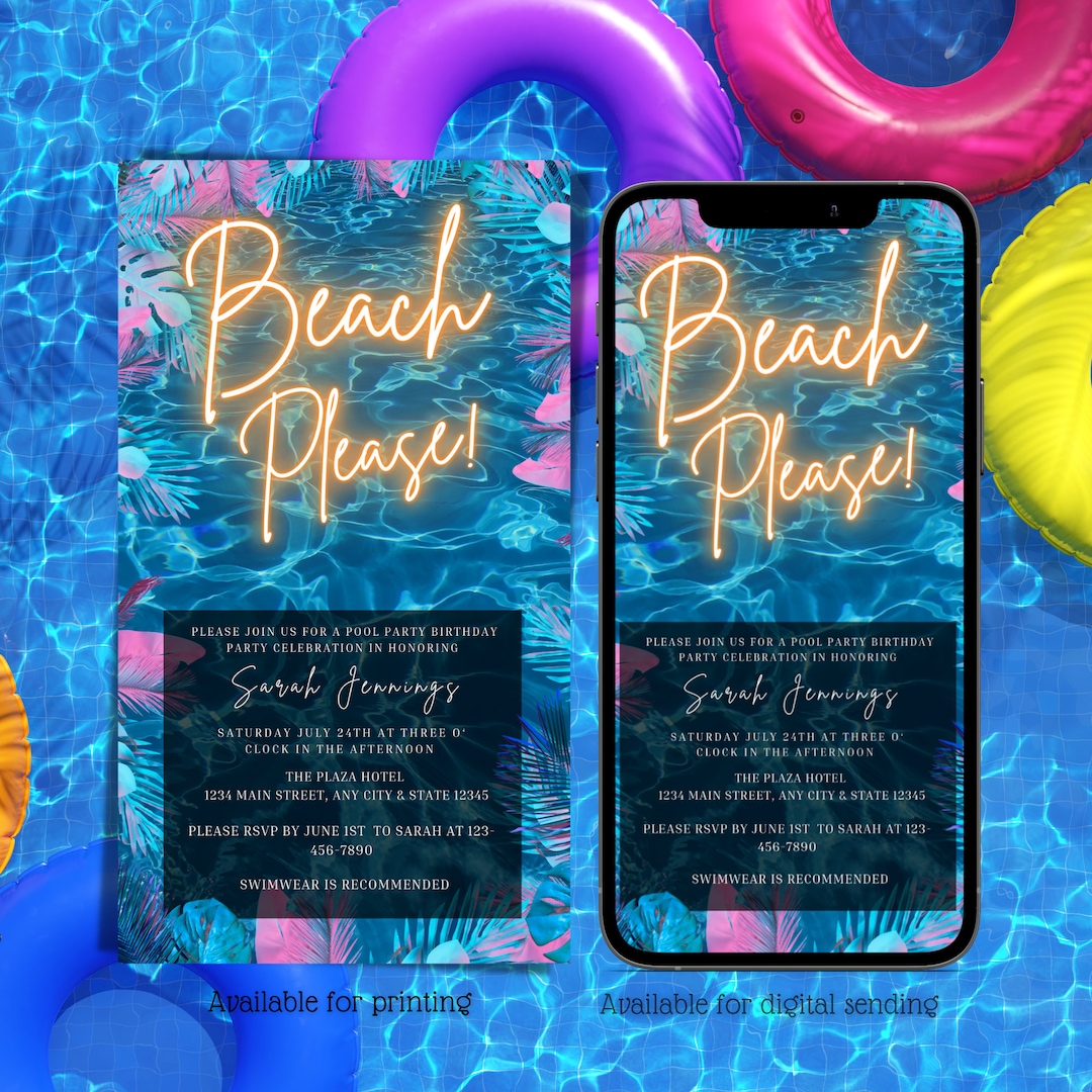 Digital Beach Party Invitation, Electronic Bachelorette Beach Party ...