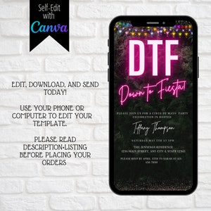 Digital Neon Fiesta Party Invitation, Electronic Cinco De Mayo Invite ...