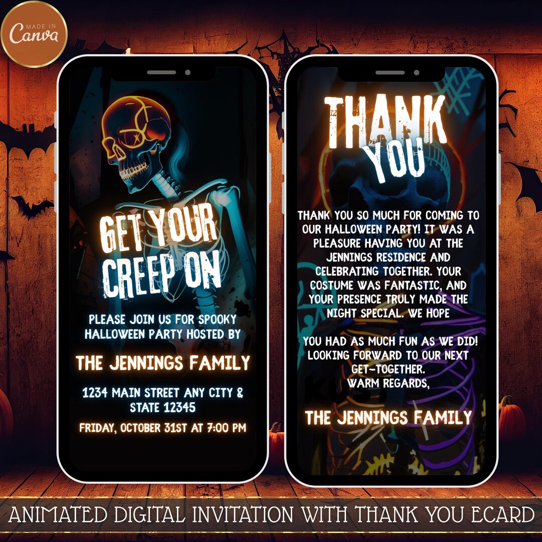 Spooky Halloween Invitation – Scary Animated Digital Invite, Neon ...