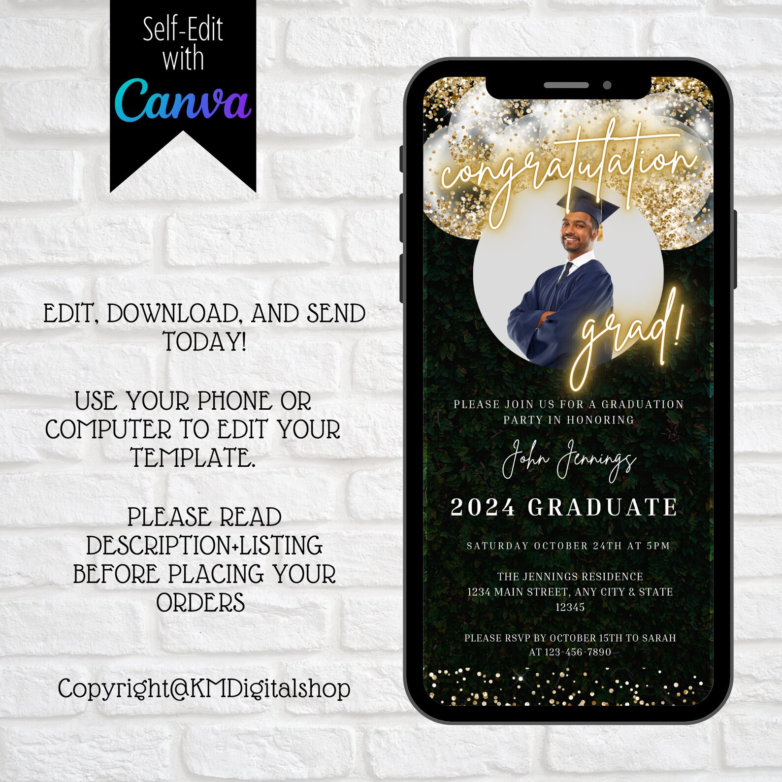 Digital Graduation Party Invitation, Electronic Grad Party Text Message ...