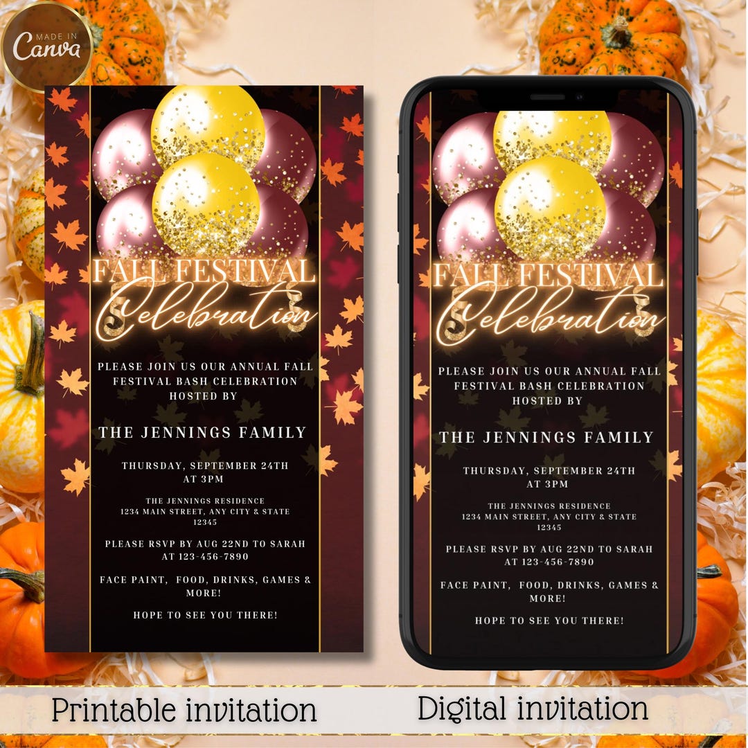Digital Fall Festival Party Invitation, Electronic Harvest Party Invite ...