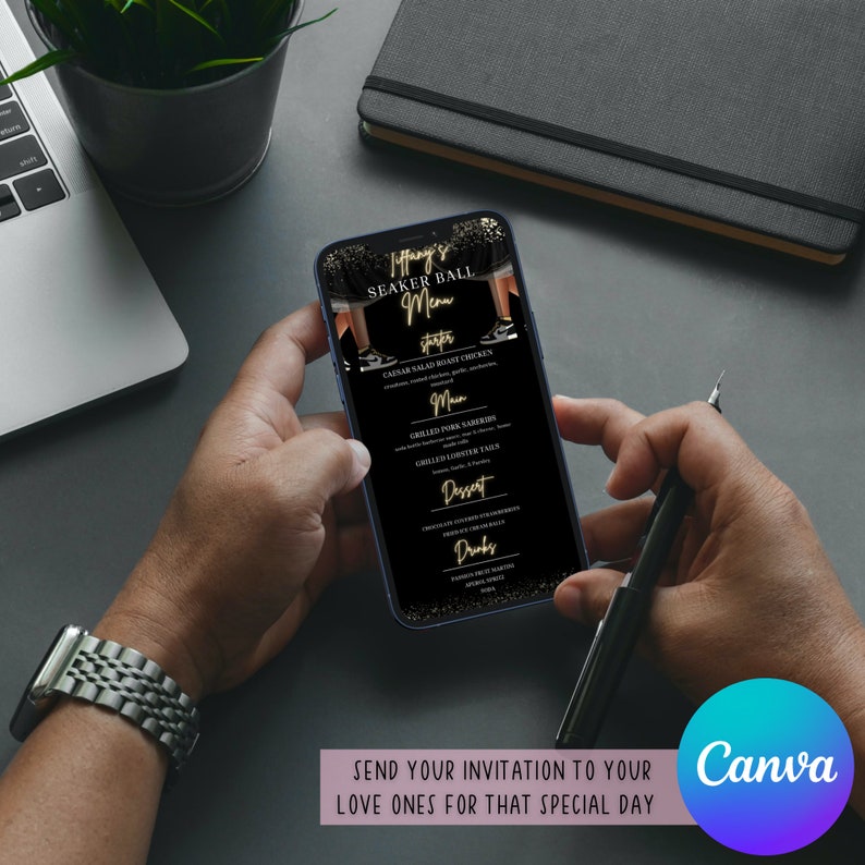 Editable Sneaker Ball Menu Card, Sneaker Gala Dinner and Drinks Menu ...