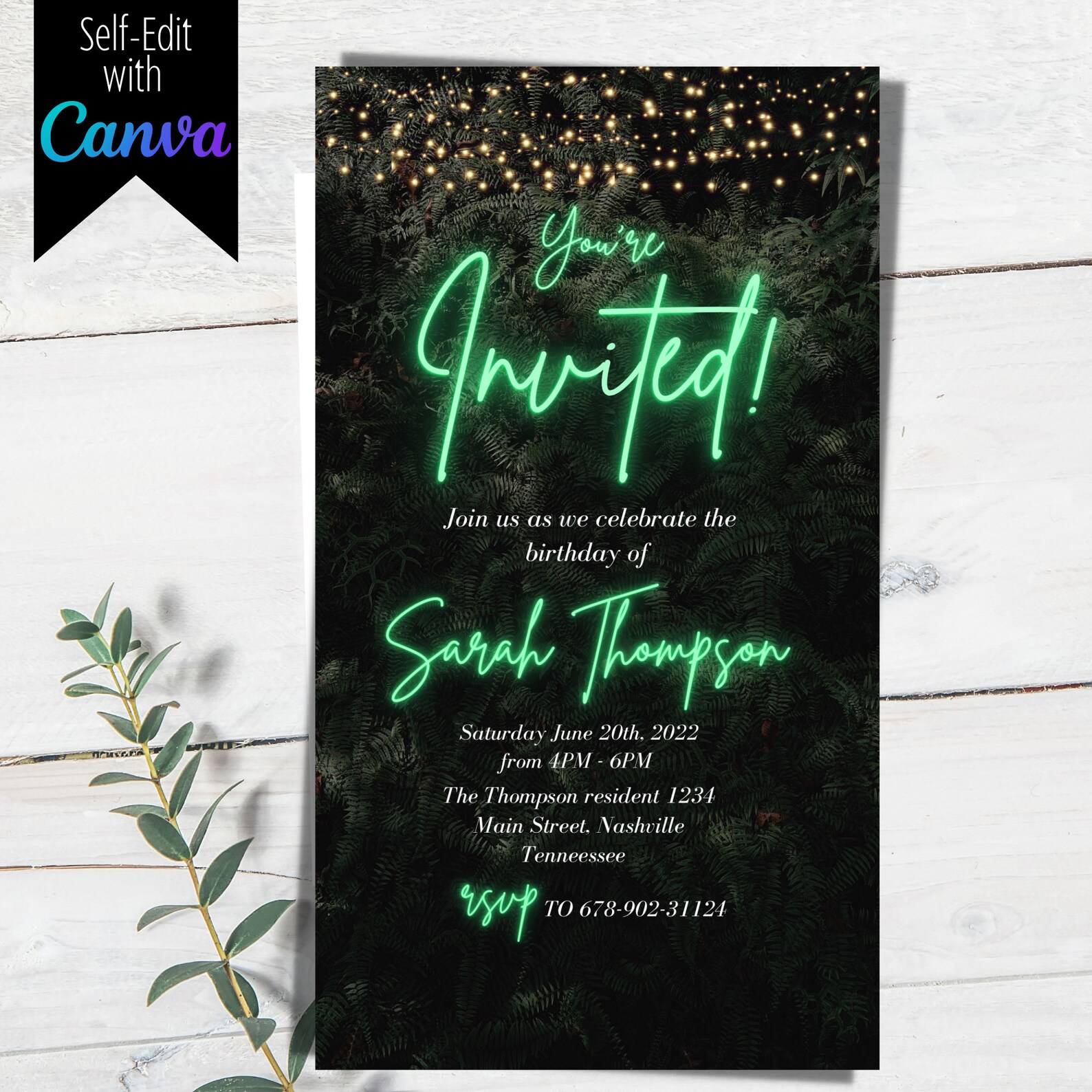 Youre Invited Neon Green Invitation Greenery Electronic - Etsy