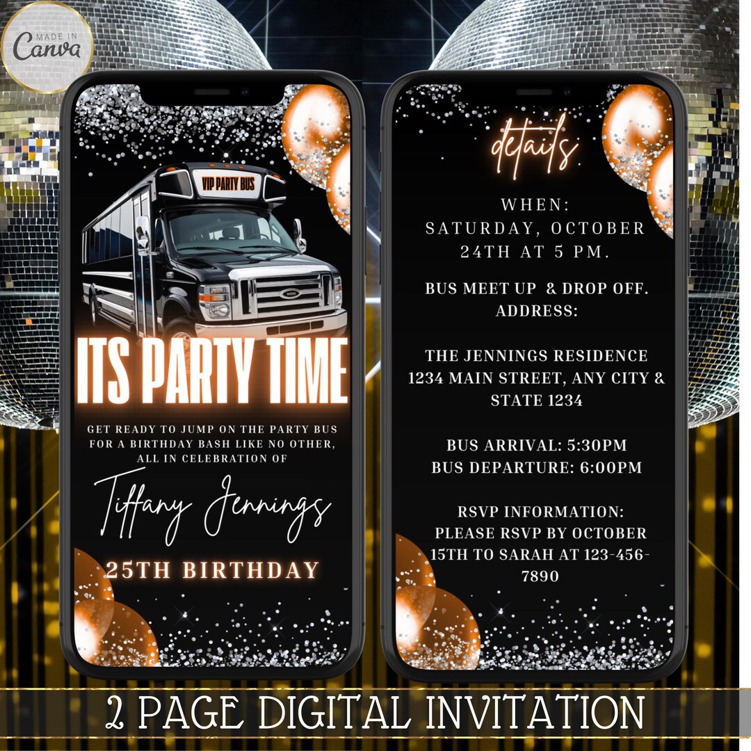 Digital VIP Party Bus Birthday Invitation, Limo Party Invite, It's ...