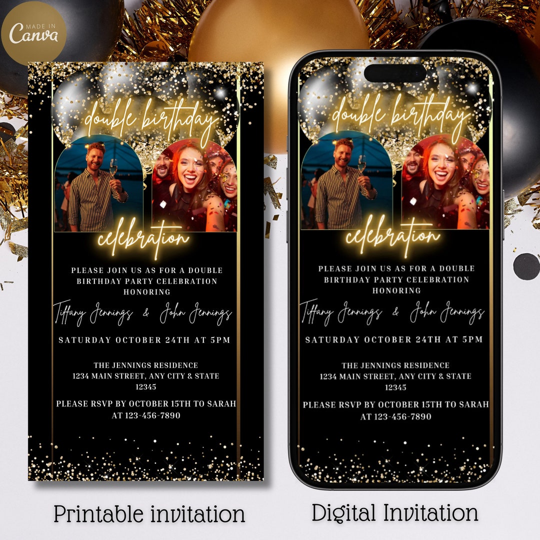 Digital Double Birthday Party Invitation, Electronic Joint Birthday ...