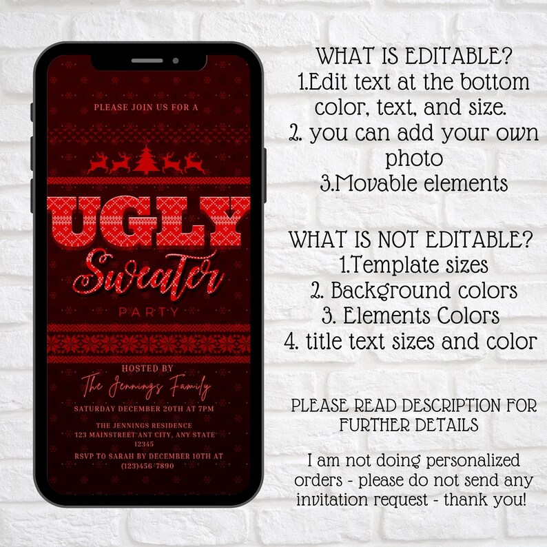 Digital Ugly Sweater Party Invitation, Christmas Party Evite, Tacky ...