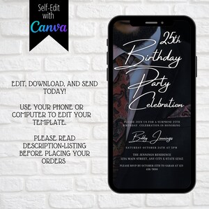 Digital Mens Birthday Party Celebration Invitation, Electronic Tuxedo ...