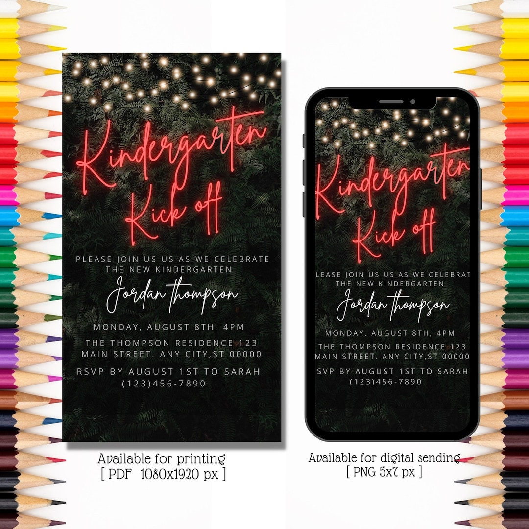 Kindergarten Kick-off Party Invitation, Pre K, Greenery,kids ...