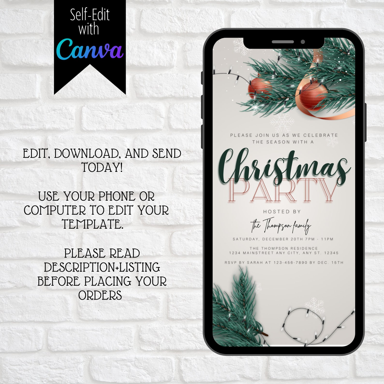 Digital Christmas Invitation, Holiday Party Invite, Cocktail Party ...
