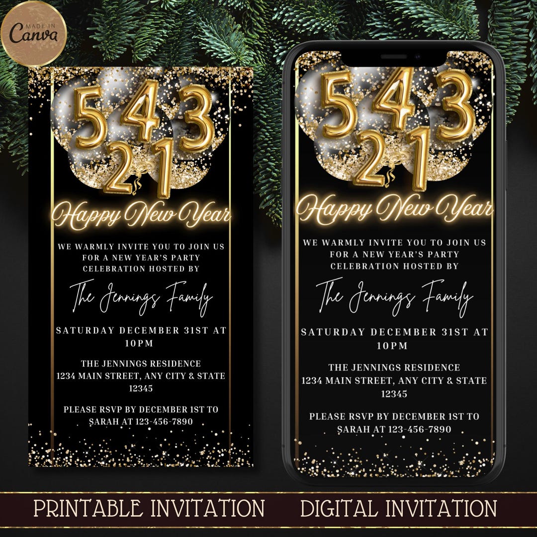 Digital Happy New Year Party Invitation – Electronic Phone Evite ...