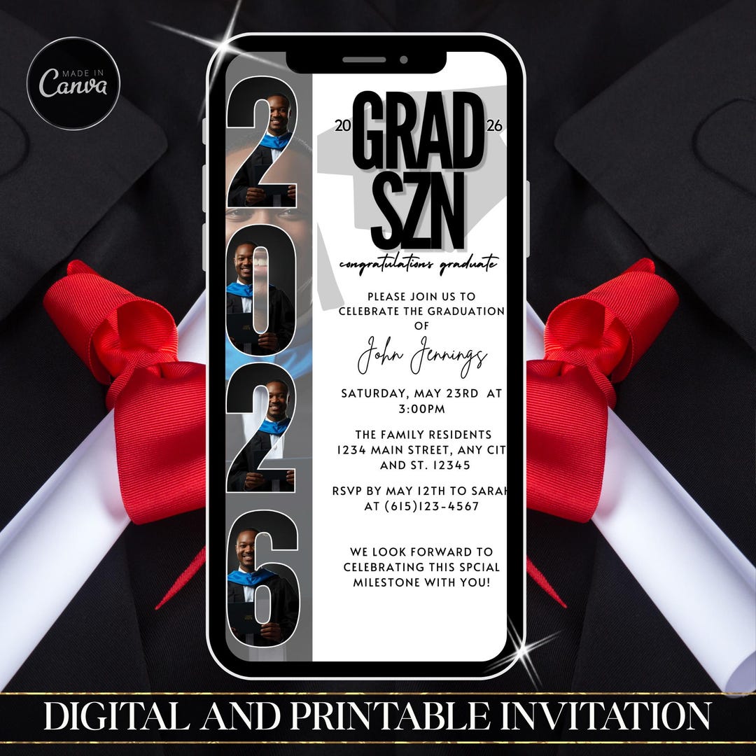 Digital 2026 Men Graduation Party Invitation, Grad SZN Modern Animated ...