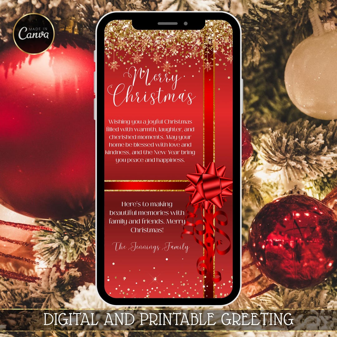 Elegant Merry Christmas Greeting Ecard, Red Gold Animated Holiday Ecard ...