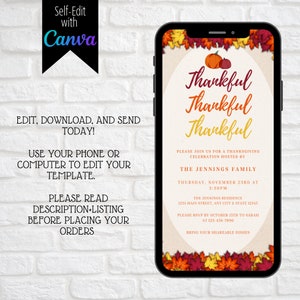 Digital Thanksgiving Invitation, Electronic Friendsgiving Potluck ...