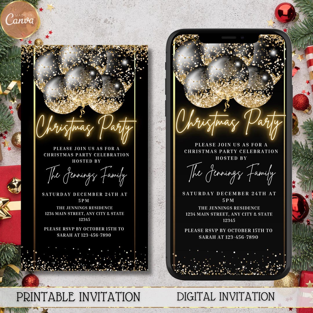Electronic Christmas Party Invitation, Digital Holiday Party Invite ...