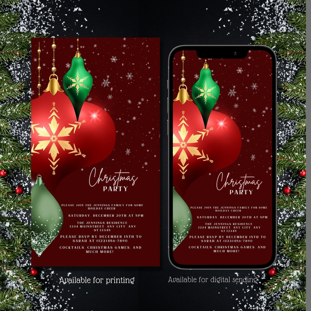 Digital Christmas Party Invitation, Xmas Party Invite, Christmas Dinner ...