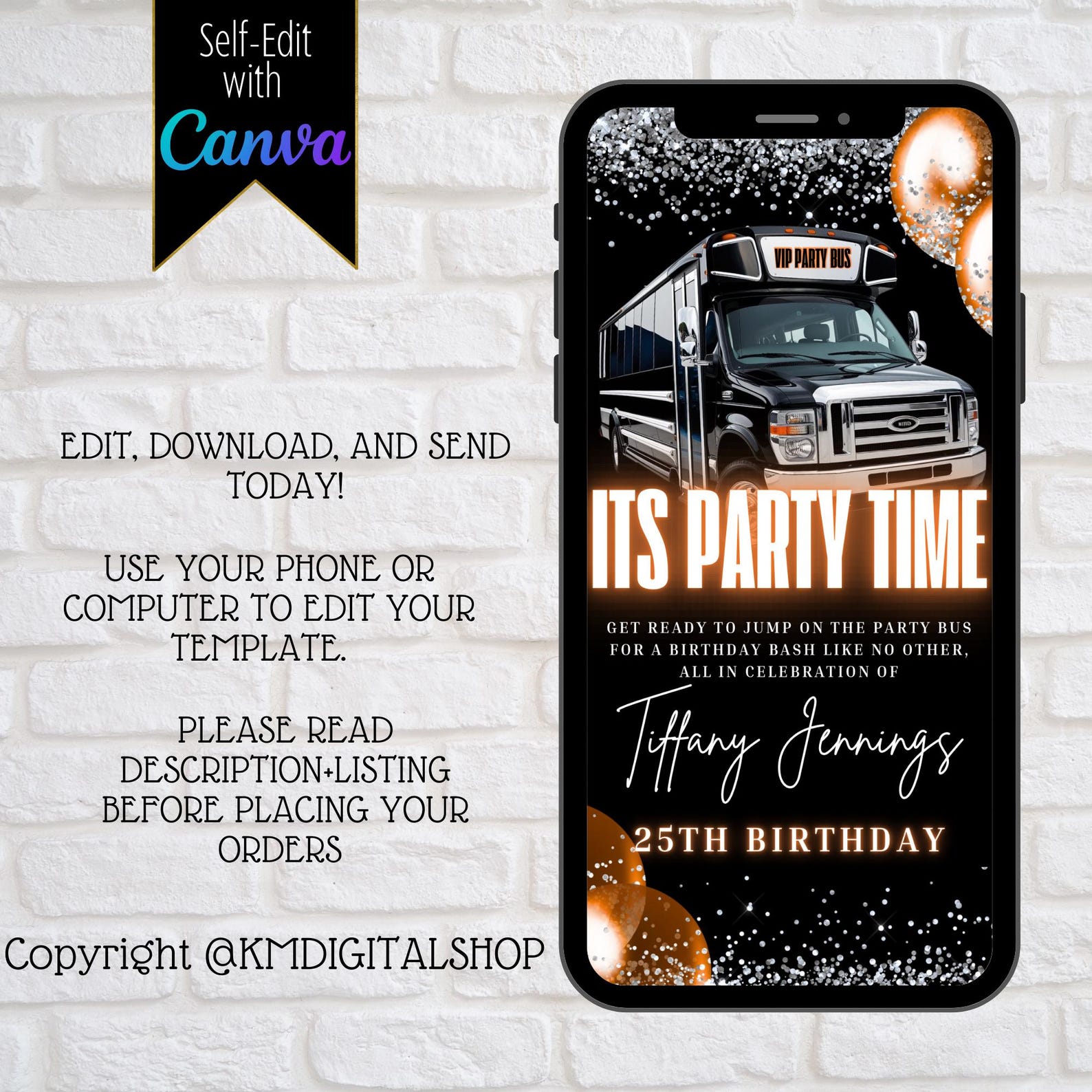 Digital VIP Party Bus Birthday Invitation, Limo Party Invite, It's ...