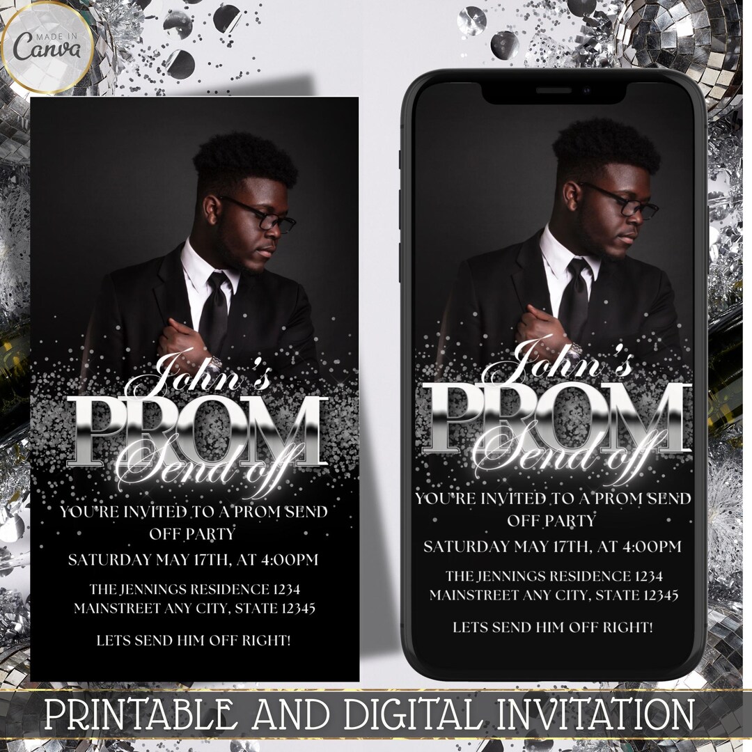 Digital Black & Silver Prom Send-off Invitation, Animated Announcement ...