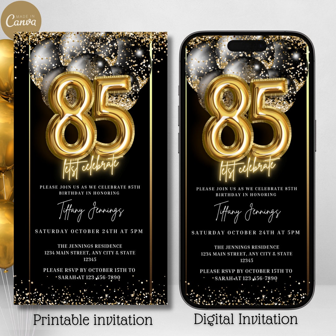 85th Birthday Party Invitation, Digital Party Phone Text Message Email ...