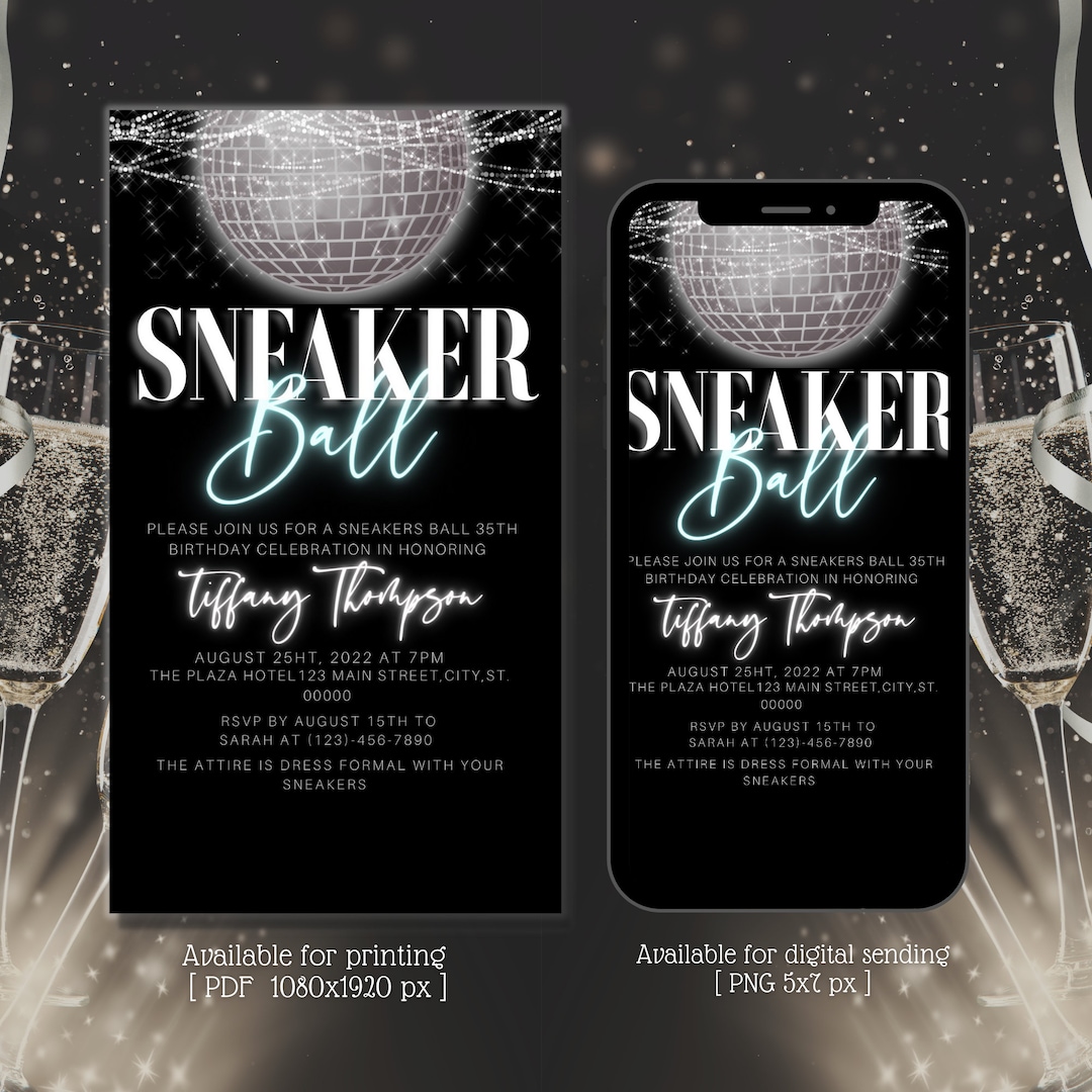 Digital Sneaker Ball Invitation, Birthday Party Invite, Sneaker Gala ...
