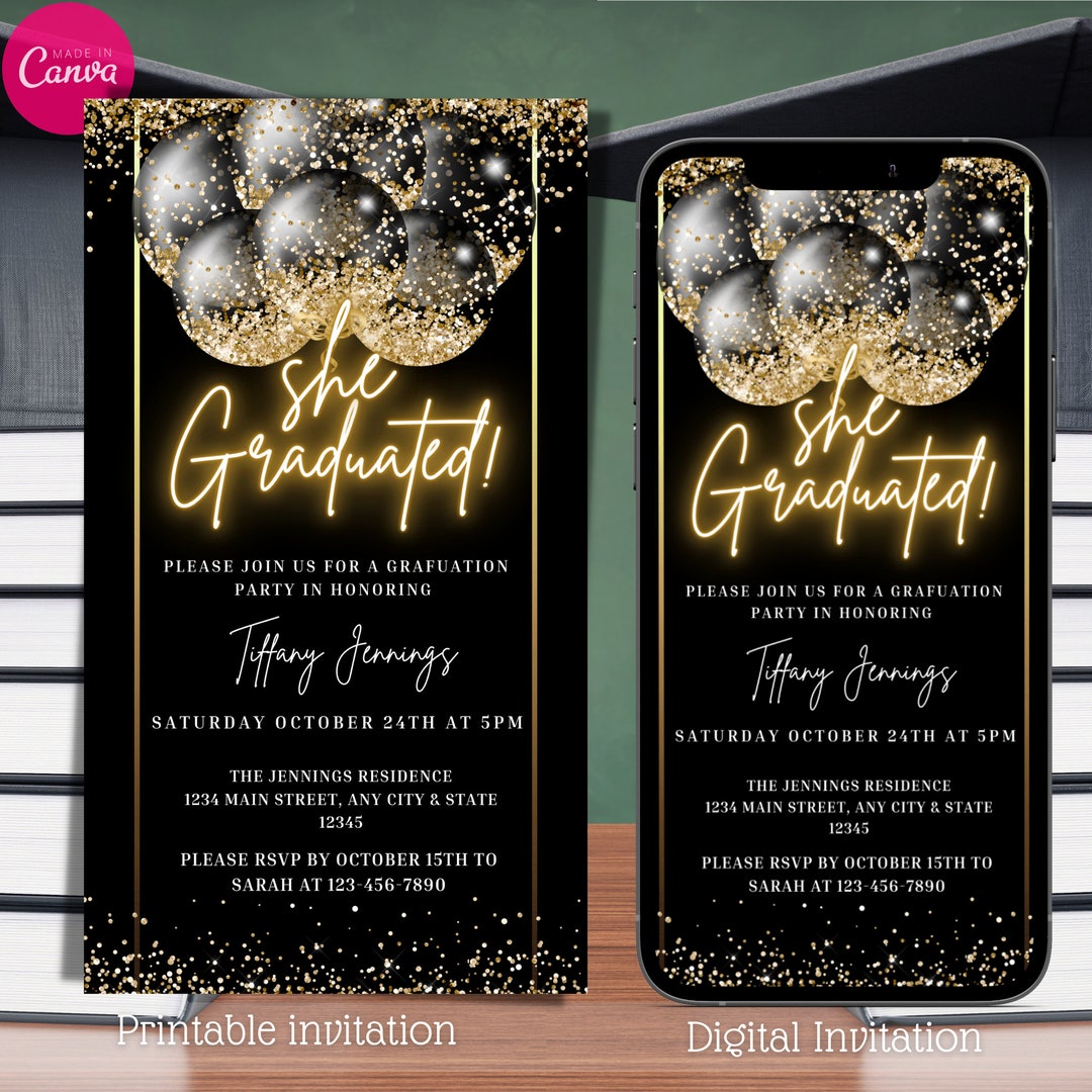 Electronic Women's Graduation Party Invitation, Digital Graduation ...