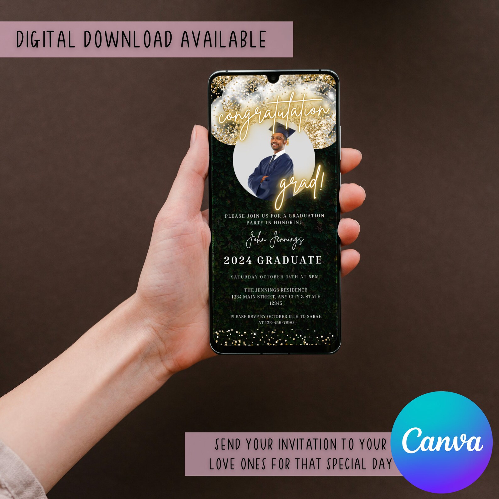 Digital Graduation Party Invitation, Electronic Grad Party Text Message ...