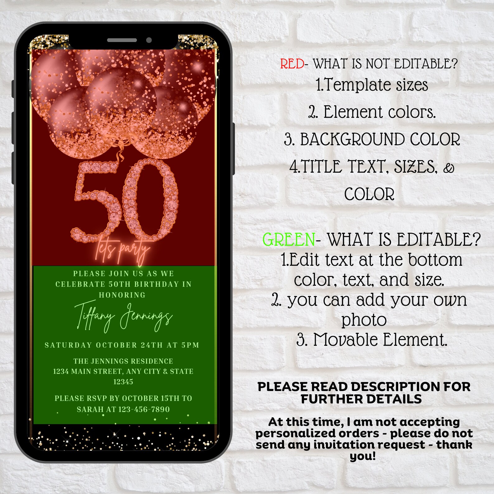 50th Digital Birthday Invitation, Electronic Black Gold Diamond 50th ...
