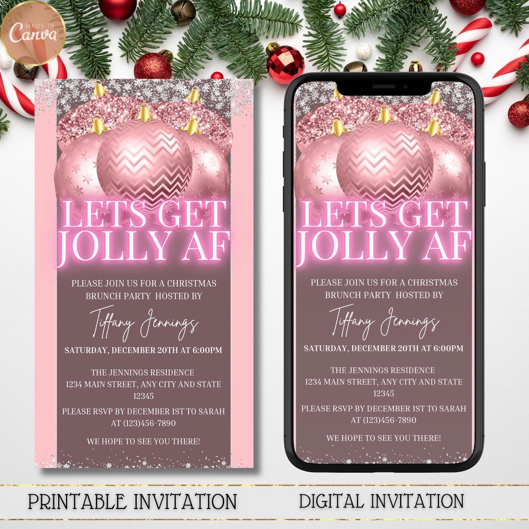 Digital Let's Get Jolly AF Funny Christmas Party Invitation, Electronic ...