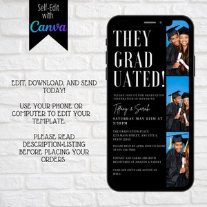 Digital Sibling Graduation Invitation, Electronic Double Graduation ...