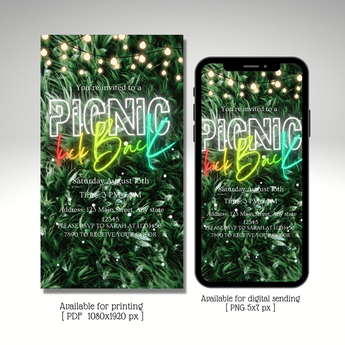 Colorful Rainbow Picnic Kickback Editable Invitation, Picnic, Family ...