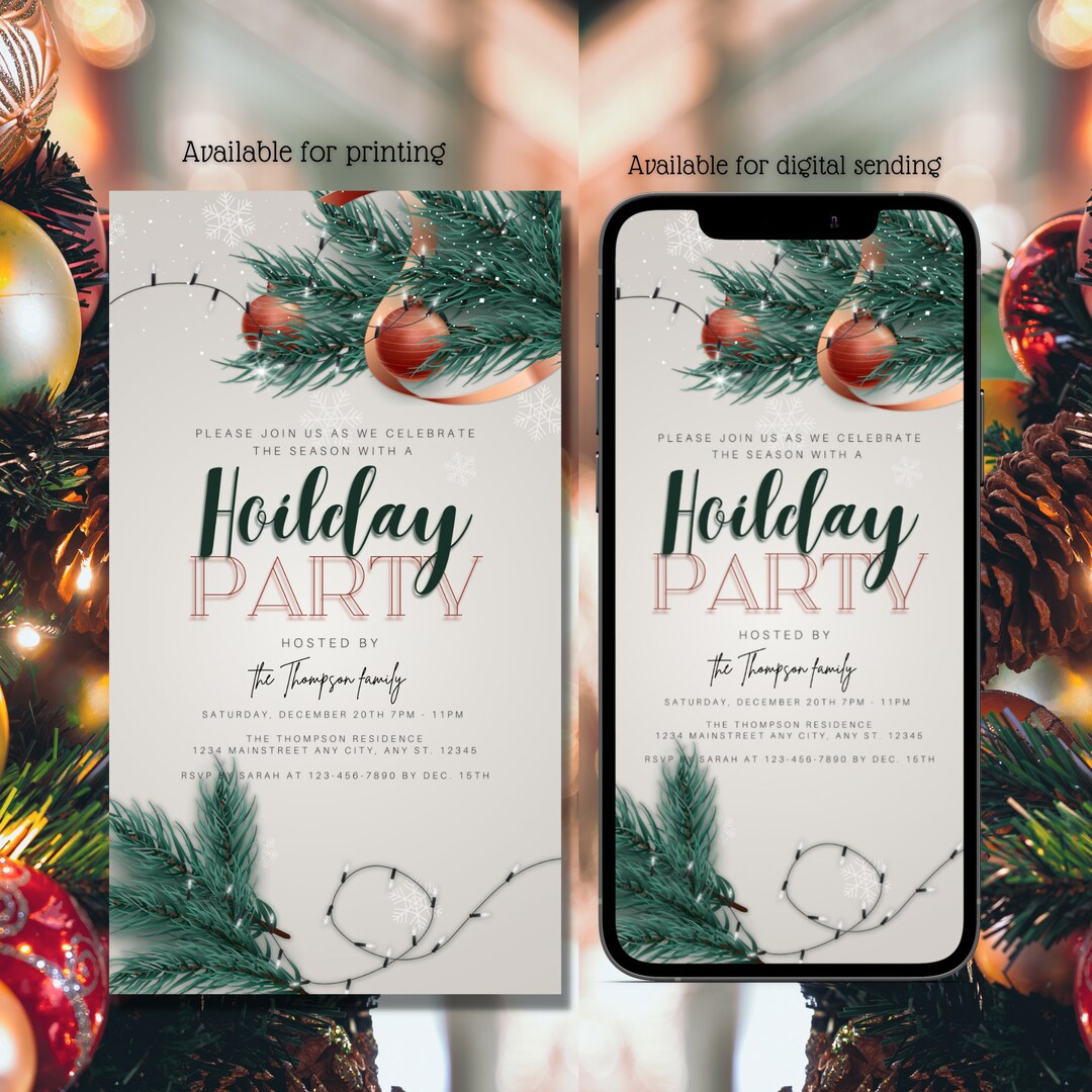 Digital Holiday Invitation, Christmas Party Invite, Cocktail Party ...