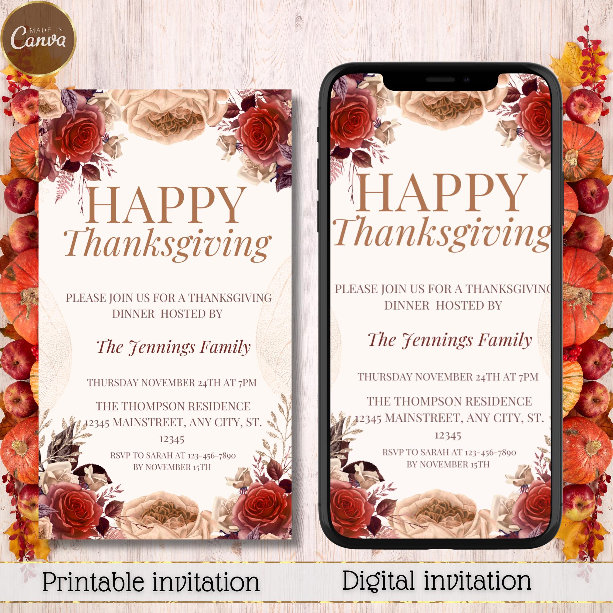 Digital Happy Thanksgiving Invitation, Electronic Thanksgiving Dinner ...