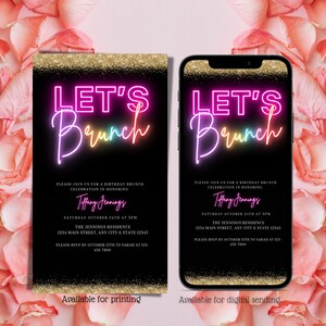 Digital Neon Rainbow Birthday Brunch Invitation, Electronic Birthday ...