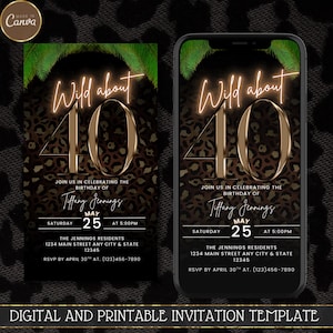 Editable Wild About Forty Invitation, 40th Birthday Safari Party Invite ...