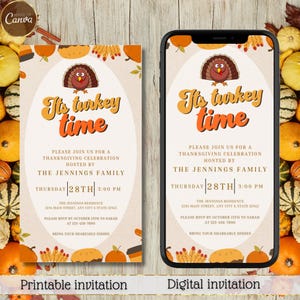 Electronic It's Turkey Time Funny Thanksgiving Invitation, Digital ...