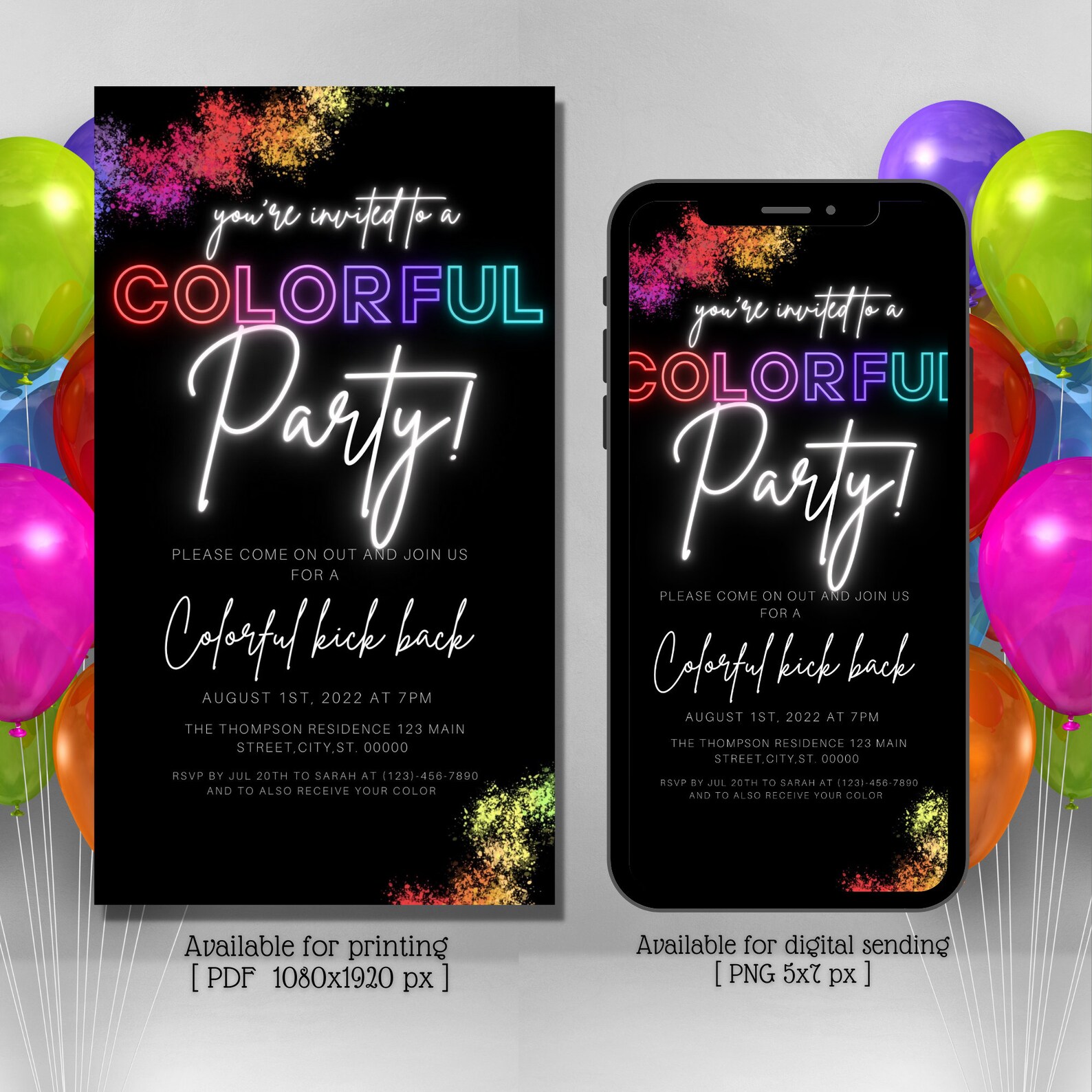 Electronic Colorful Kickback Digital Invitation Rainbow - Etsy