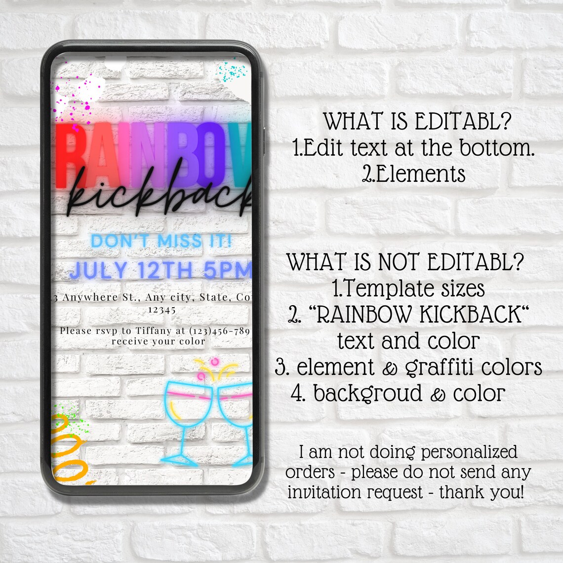Colorful Rainbow Kickback Picnic Invitation Electronic Party - Etsy