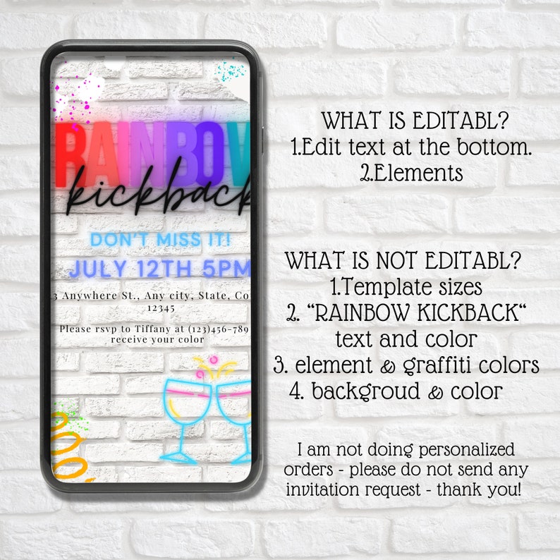 Colorful Rainbow Kickback Picnic Invitation, Electronic Party Invite ...