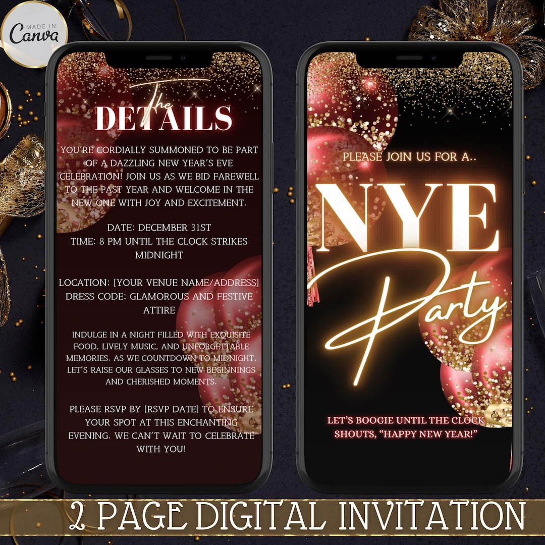 Digital New Year's Eve Party Invitation, Electronic Phone Text Invite ...